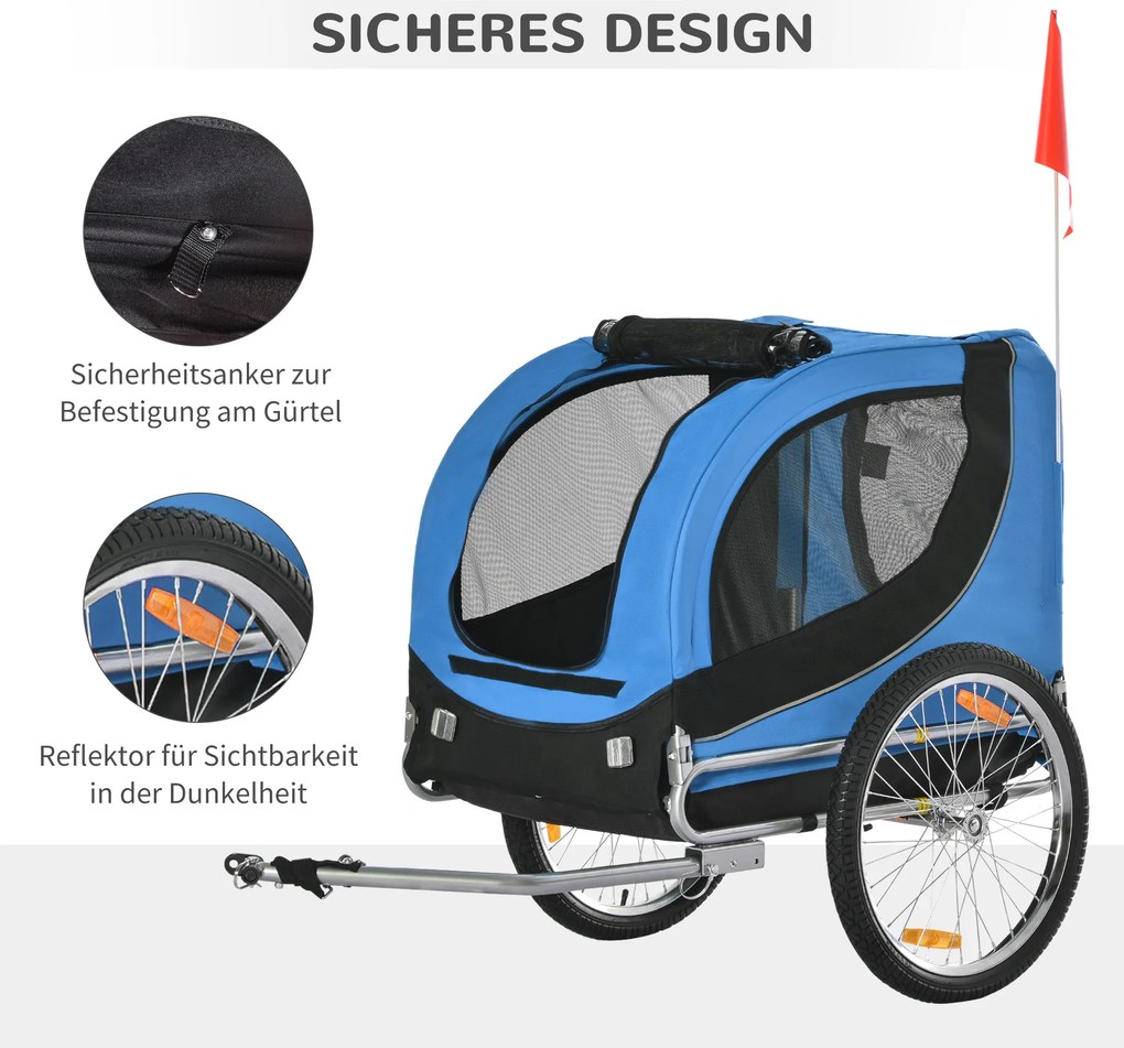 PawHut přívěs pro psy přívěs na kolo přívěs pro psy, přívěs pro psy, modrý+černý, 130x73x90cm