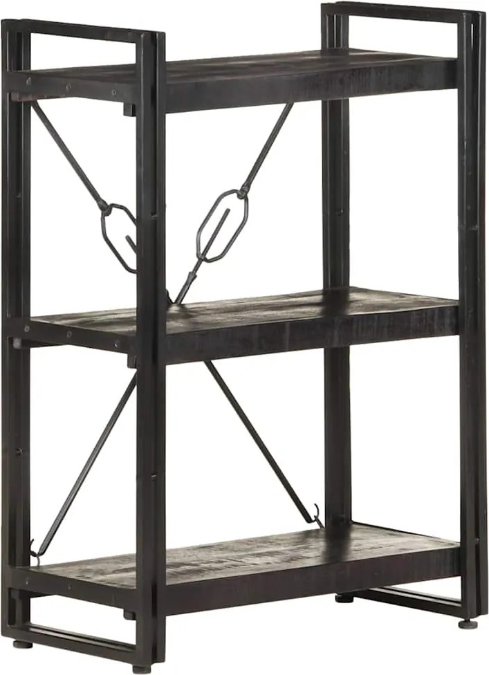 Knihovna se 3 policemi černá 60 x 30 x 80 cm masivní mangovník 320626