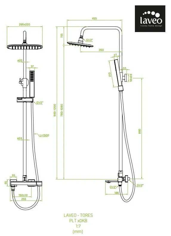 Laveo Tores, nástěnná sprchová souprava s otočnou vanovou výlevkou, grafitová, LAV-PLT_90KB