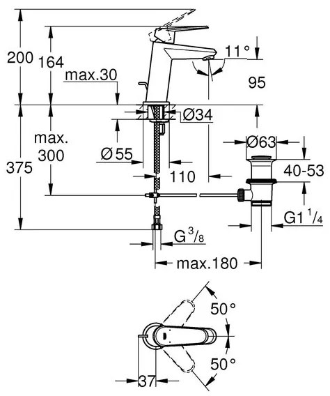 Grohe Eurodisc Cosmopolitan Baterie páková umyvadlová DN 15, velikost S 23049002