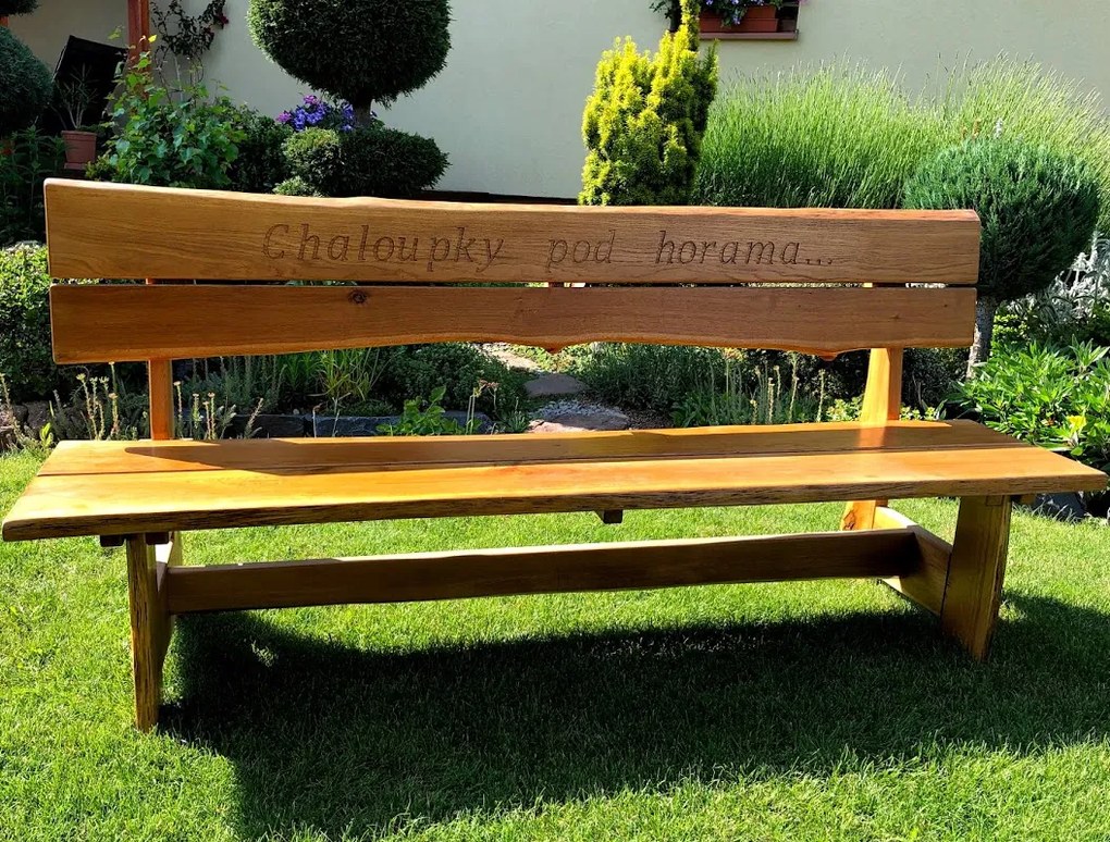 KULHÁNEK Zahradní lavice s vyfrézovaným jménem Délka: 160 cm, Odstín nátěru: lazura - dub