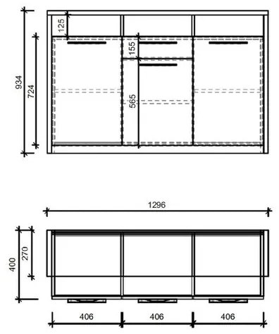 Komoda Segan (3x dveře, zásuvka, 3x police, dub sonoma, bílá)