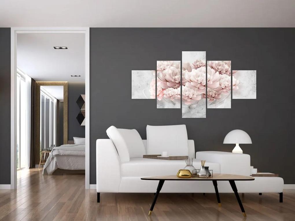 Obraz - Růžové květy na zdi (125x70 cm)