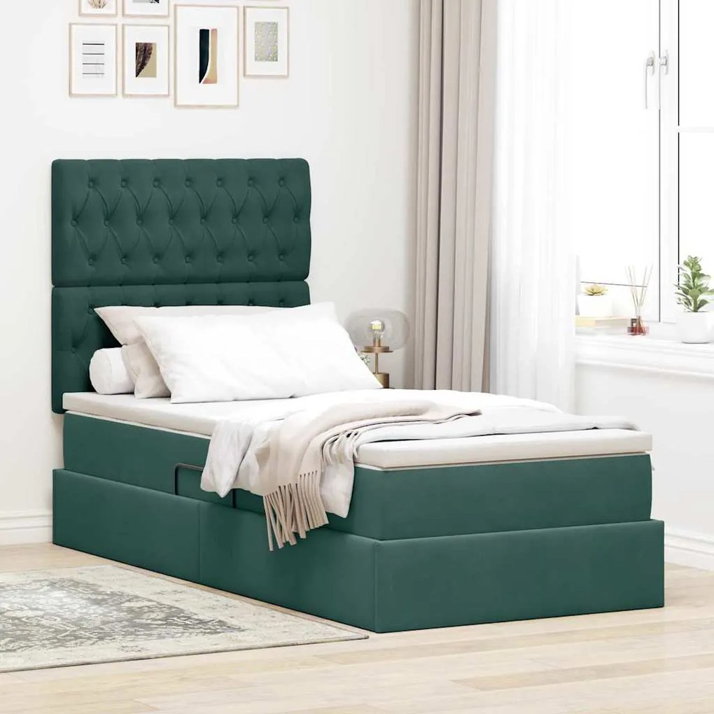 Postel s úložným prostorem a matrací Tmavě zelená 100 x 200 cm 3372072