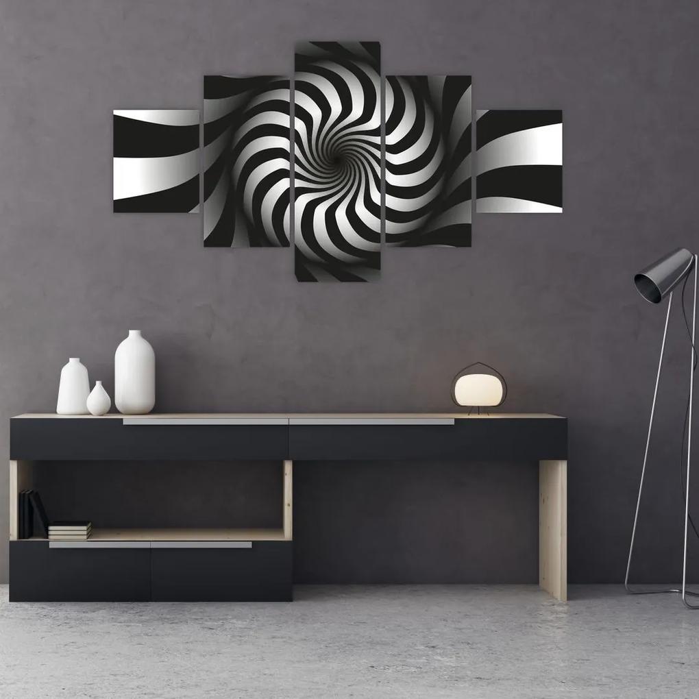 Abstraktní obraz černobílé spirály (125x70 cm)