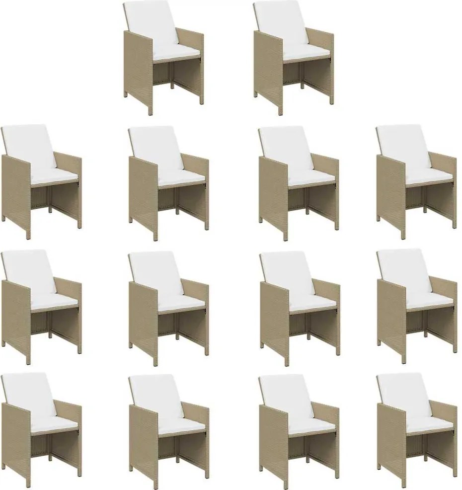15dílný zahradní jídelní set s poduškami polyratan béžový 3095650