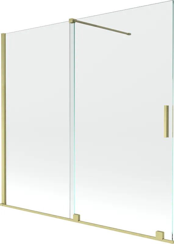 Mexen Velar, 2-křídlová posuvná vanová zástěna 160 x 150 cm, 8mm čiré sklo, zlatý matný profil, 896-160-000-01-55