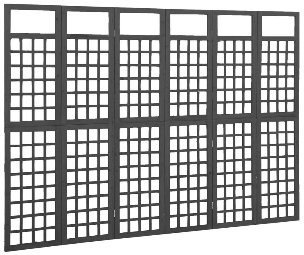 vidaXL Marketos 6dílná dělicí stěna / treláž masivní jedle černá 242,5 x 180 cm