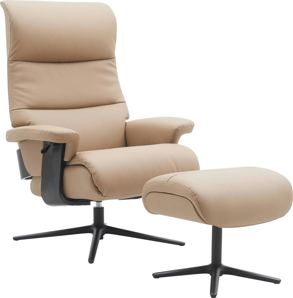 XXXLutz RELAXAČNÍ KŘESLO S TABURETEM, kov, textil, kůže, černá, šedohnědá Xora - Křesla klasická - 000788007301