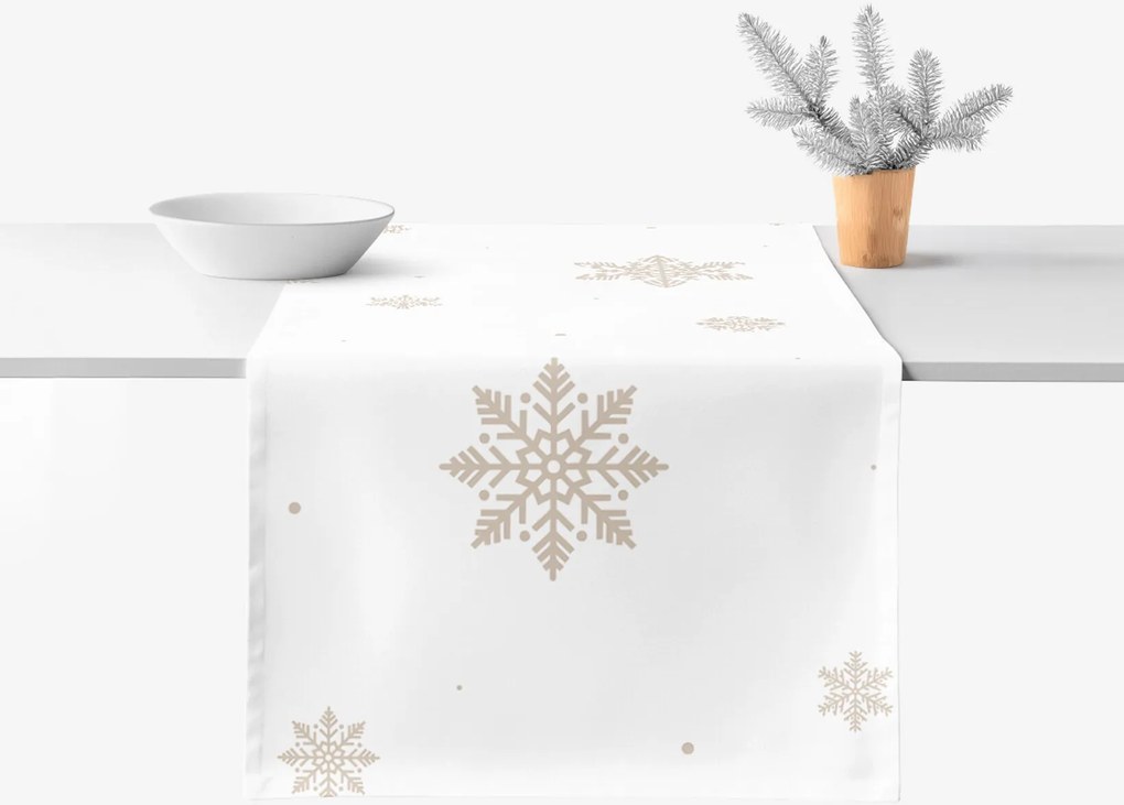Goldea vánoční běhoun na stůl 100% bavlněné plátno - sněhové vločky na bílé 35x120 cm