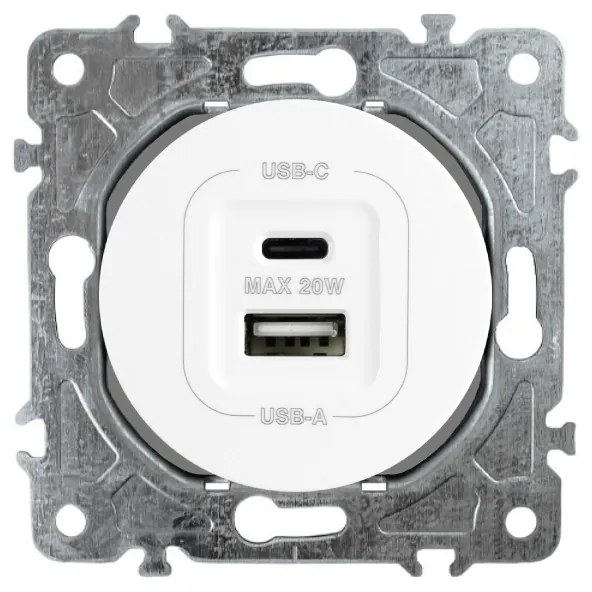 Elhard Kulatá USB A+C zásuvka Rondo 20W, bílá RD2033W