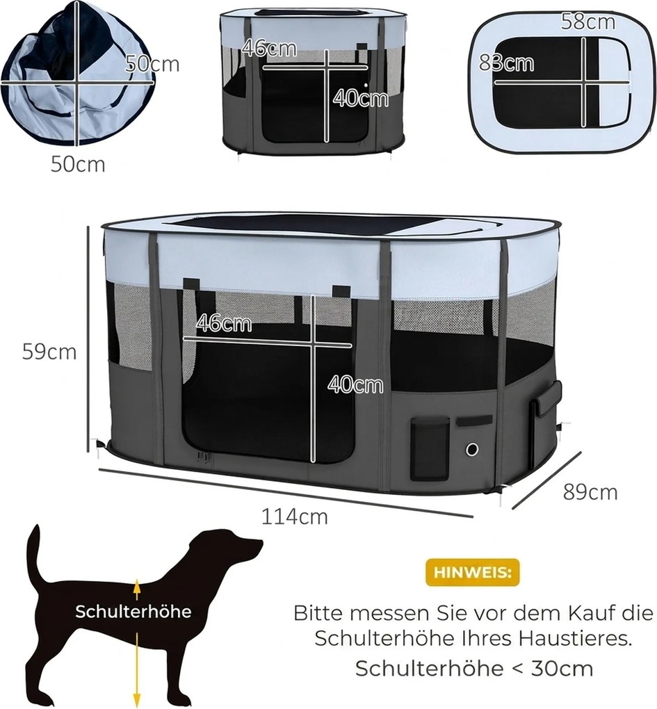 PawHut Hřiště pro domácí mazlíčky, skládací, s úložným pouzdrem, pro štěňata a koťata, dovnitř i venku, šedá