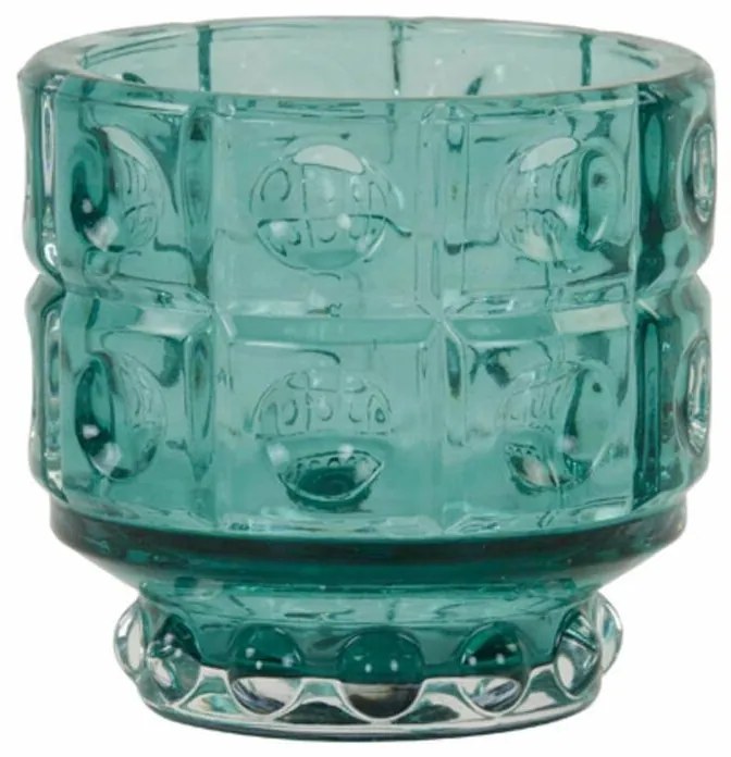 Tyrkysový skleněný svícen Bobbi turquoise - Ø 9*8,5 cm