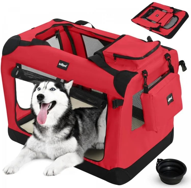 Leopet Přepravní box pro psy XXL, 91 x 63 x 63 cm, červený