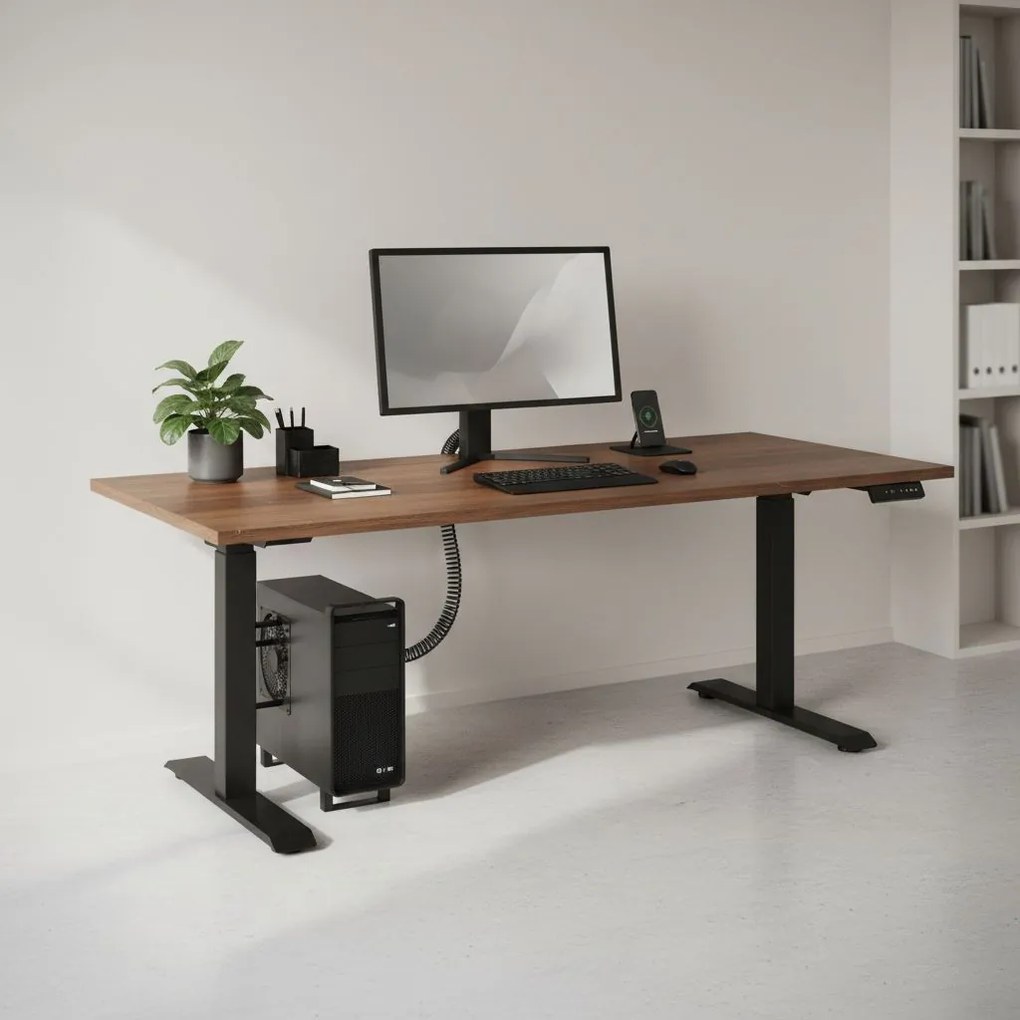 Výškově nastavitelný stůl OfficeTech C, 180 x 80 cm, černá podnož, dub silverjack