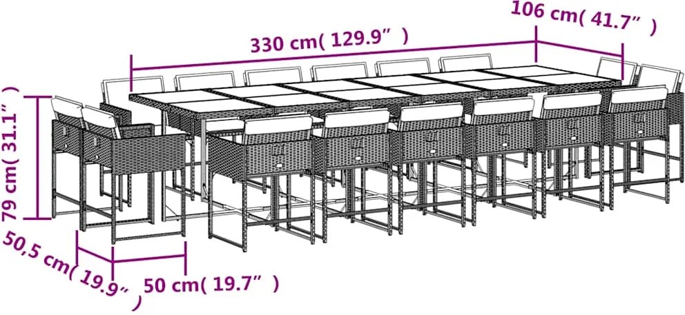 17dílný zahradní jídelní set s poduškami mix béžové polyratan 3211428