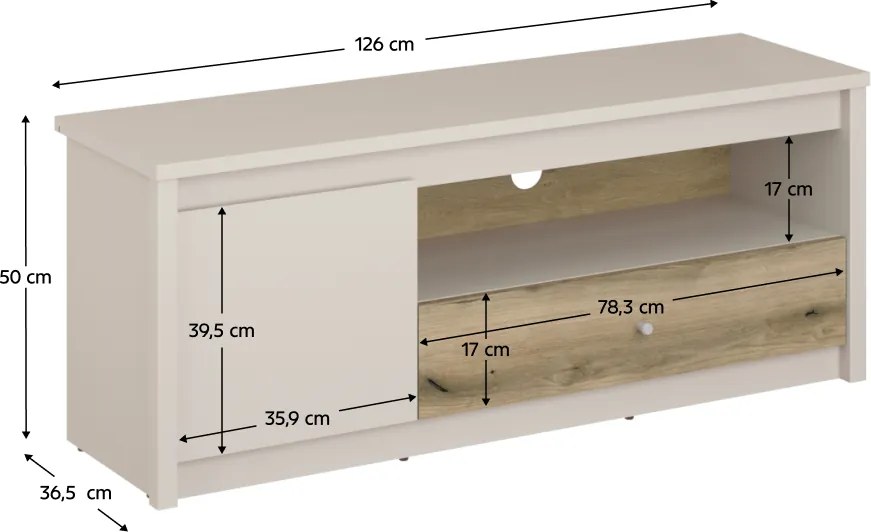 Kondela TV stolek, kašmír/dub evoke, KAROS 1D1S/130