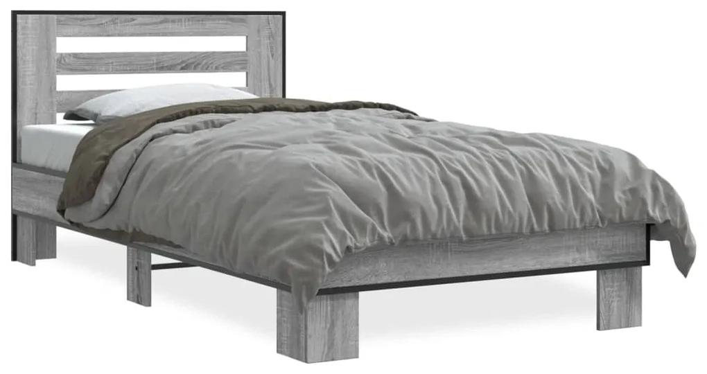 Rám postele šedý sonoma 90 x 190 cm kompozitní dřevo a kov,  846087