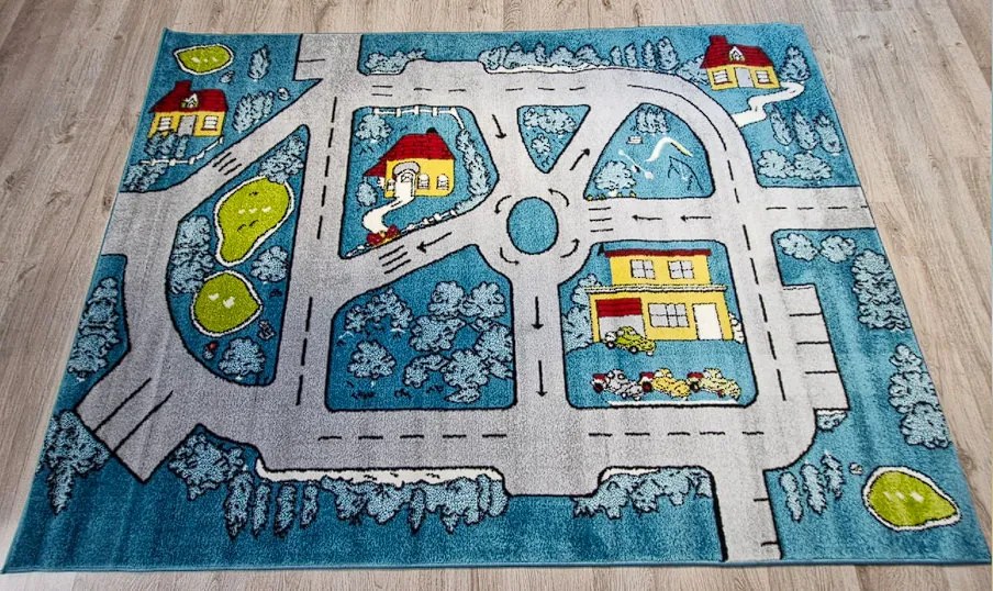 HU Modrý dětský koberec Kids Cesta Ihrisko 304 Blue Rozměr: 120x170 cm