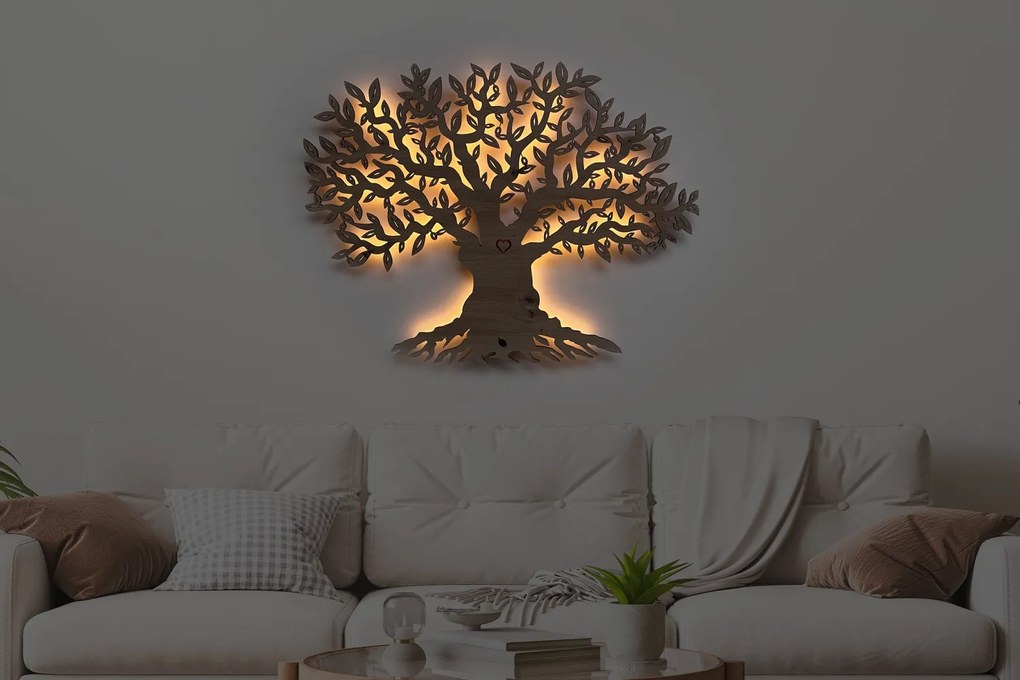 Li-Go "Olivovník" světelný strom s baterií 80x68cm provedení: dub světlý, varianta: ovládání na obraze (bez dálkového ovladače)