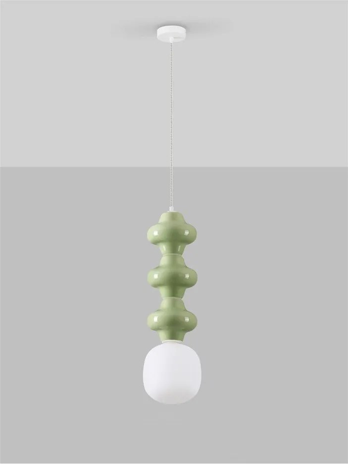 Bílé/světle zelené keramické závěsné svítidlo se skleněným stínidlem ø 18 cm Clio – Nova Luce