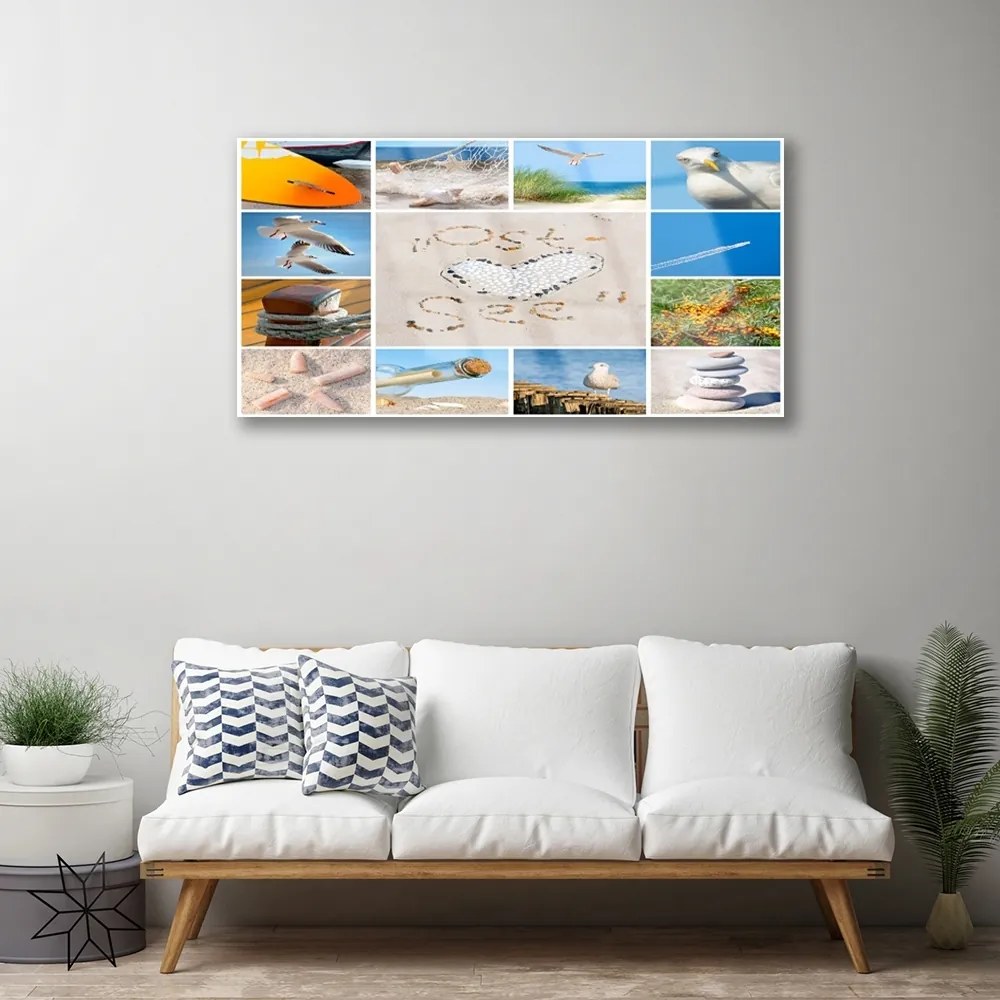 Obraz na skle Oceán Pláž Racci Krajina 140x70 cm