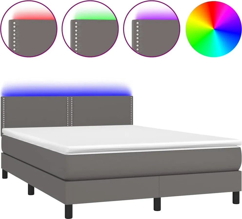 Box spring postel s matrací a LED šedá 140x190 cm umělá kůže 3134163