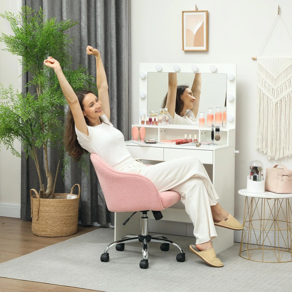 HOMCOM kancelářská židle, Teddy plyšová ergonomická desk židle, nastavitelná výška, polstrované sedadlo a opěradlo, 360° otáčení, moderní design, do k