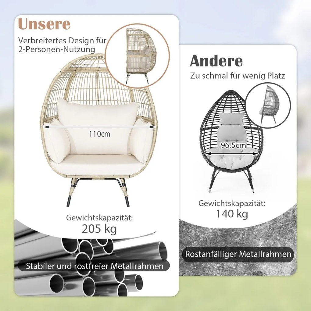 Costway Proutěné křeslo ve tvaru vejce Oversized vnitřní