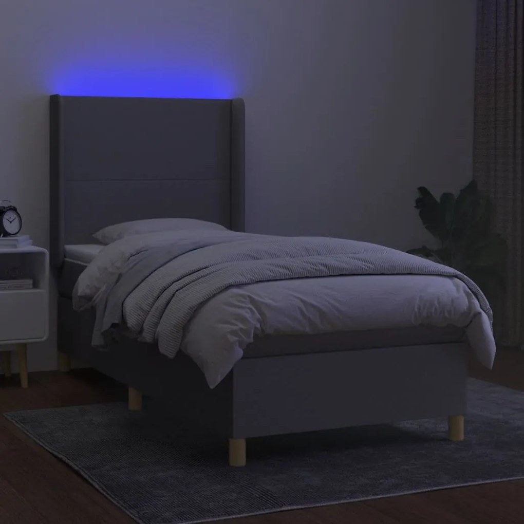 Box spring postel s matrací a LED světle šedá 100x200 cm textil 3138693