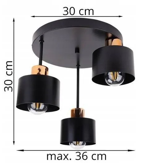 Stropní svítidlo Panta, 3x černé kovové stínítko, (výběr ze 2 barev uchycení),