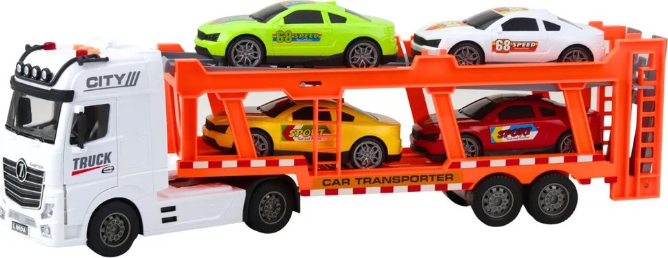 LEAN Toys Odtahový kamion Lora, sada 4 autíček, otevíratelné dveře, světla a zvuky