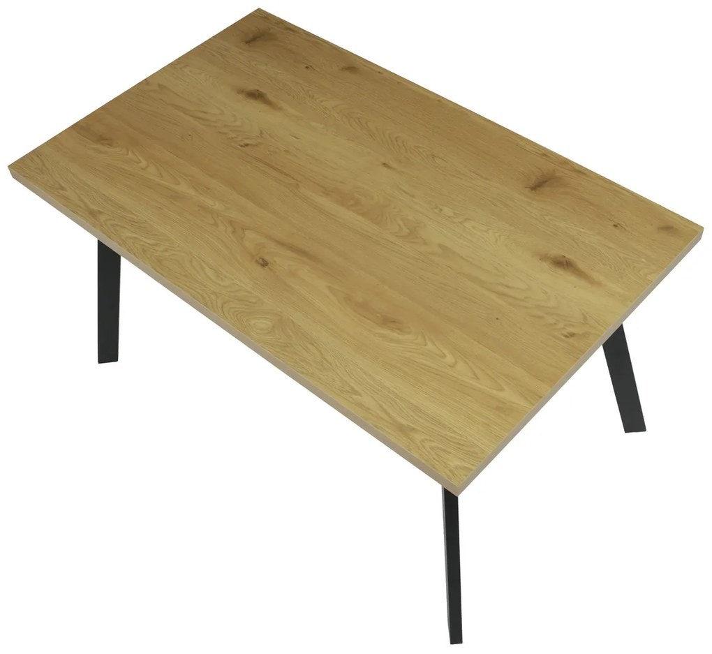 Jídelní stůl HT-740 OAK, 140x85 cm, MDF fólie 3D dekor divoký dub, kov černý lak mat