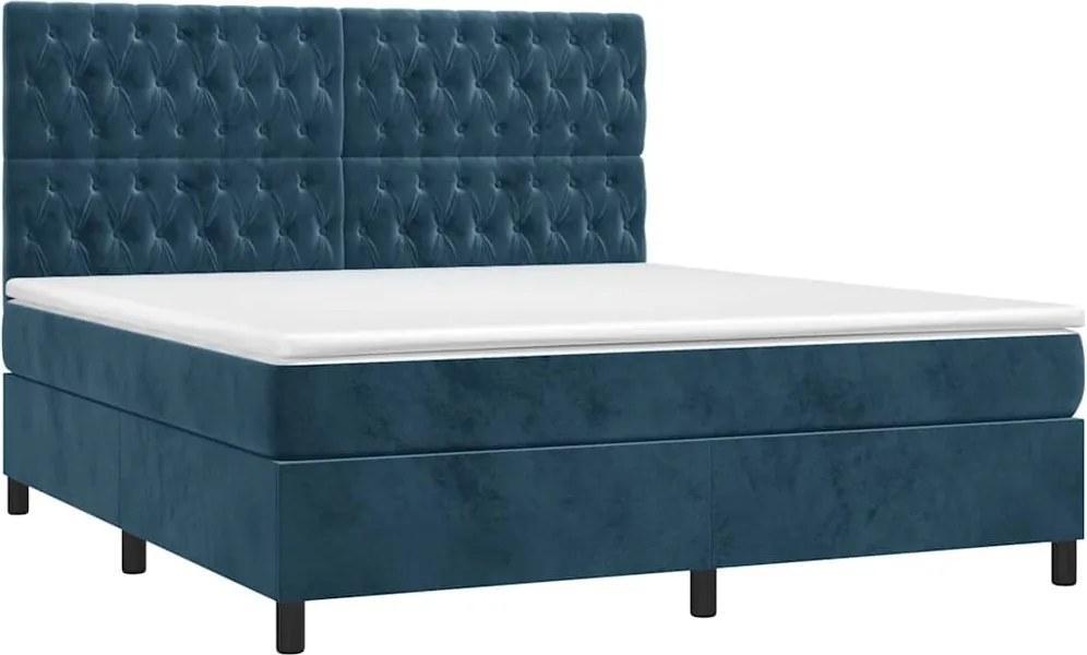 Box spring postel s matrací a LED tmavě modrá 160x200 cm samet 3136315