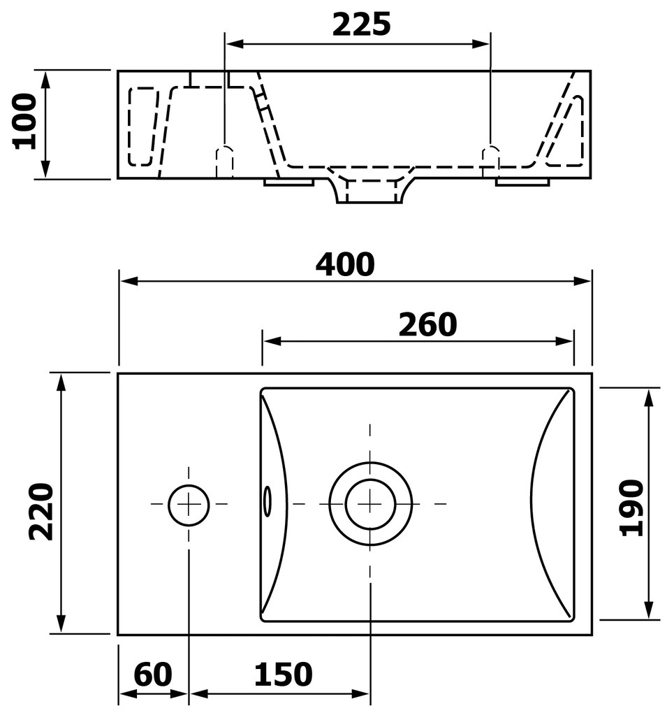 Sapho, MINOS keramické umývátko 40x22cm, levé