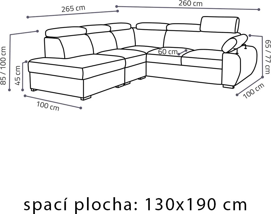 Sedací souprava BASTON | 265x260 cm | rozkládací + úložný prostor | VÝBĚR TKANIN