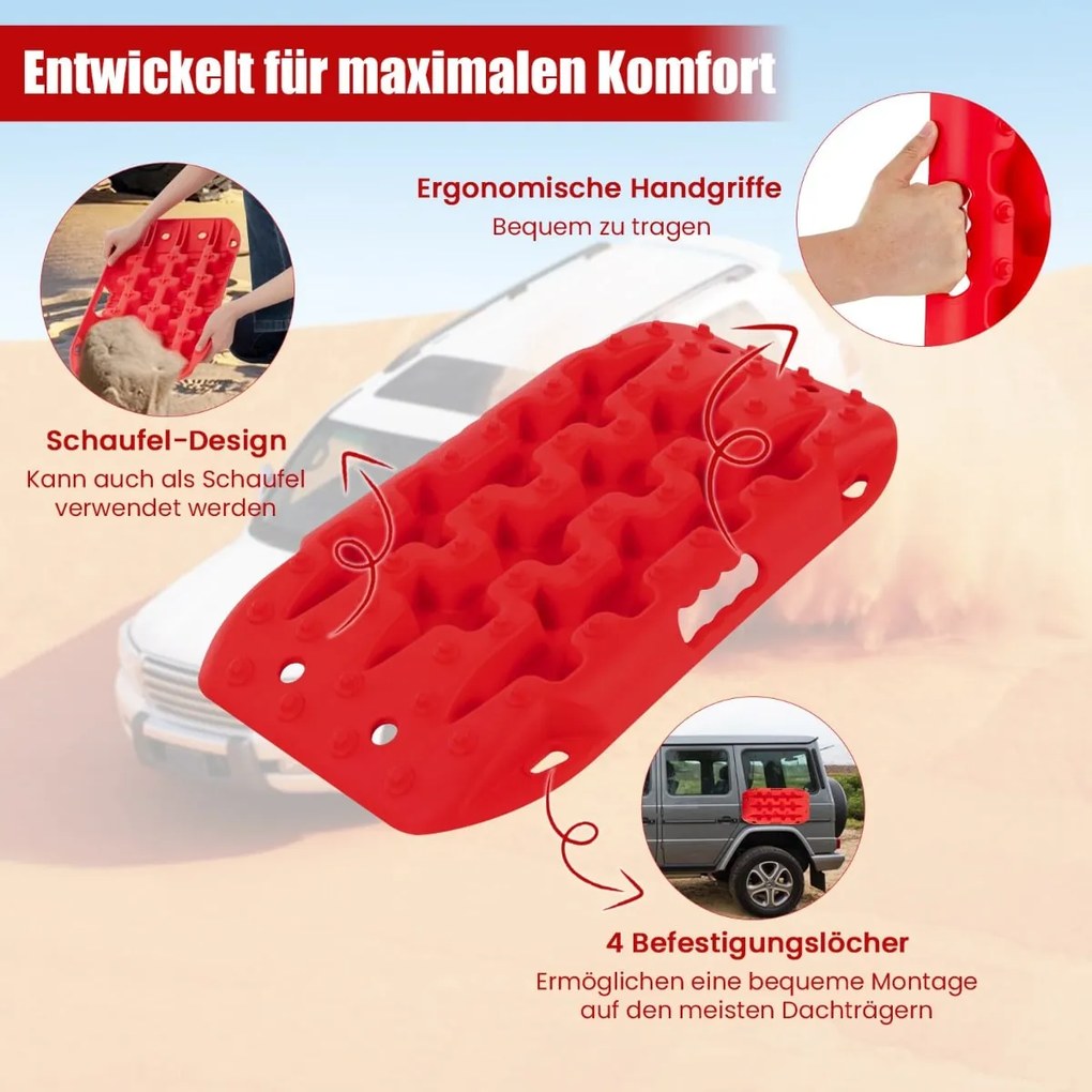 Costway 2 kusy trakční pomocné pískové desky terénní pneumatikový – červený