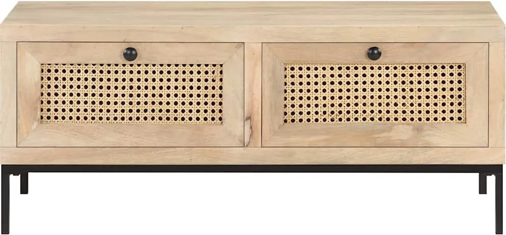 Konferenční stolek 90x50x37 cm masivní mangovník přírodní rákos 323511