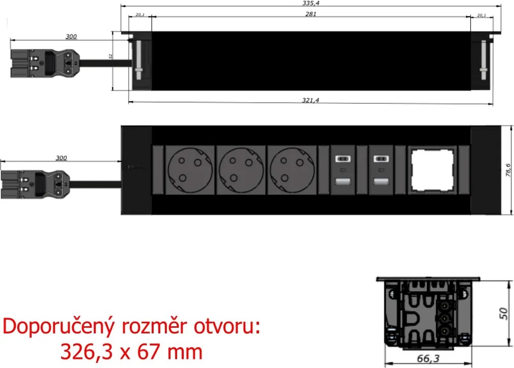 IBConnect Vestavná zásuvka INTRO černá - různé konfigurace Konfigurace elektrozásuvky: 5x230V