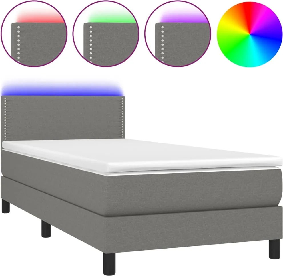 Box spring postel s matrací a LED tmavě šedá 90x190 cm textil 3133038