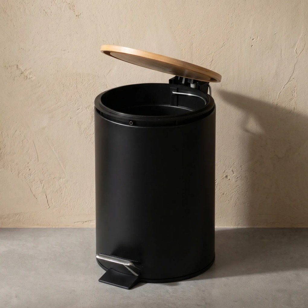 Odpadkový koš do koupelny s bambusem ZETRU, 3 l, černý