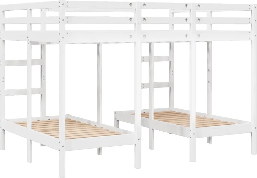 Rám trojité patrové postele bílý 140x200/70x140 cm borovice 3308578