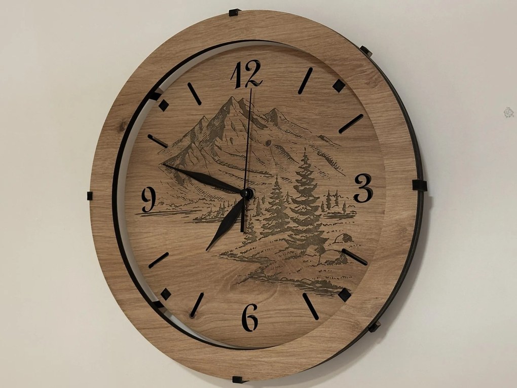 Li-Go "Hory" světelné hodiny 230V/12V/dub světlý velikost svítidla/hodin: 31 cm