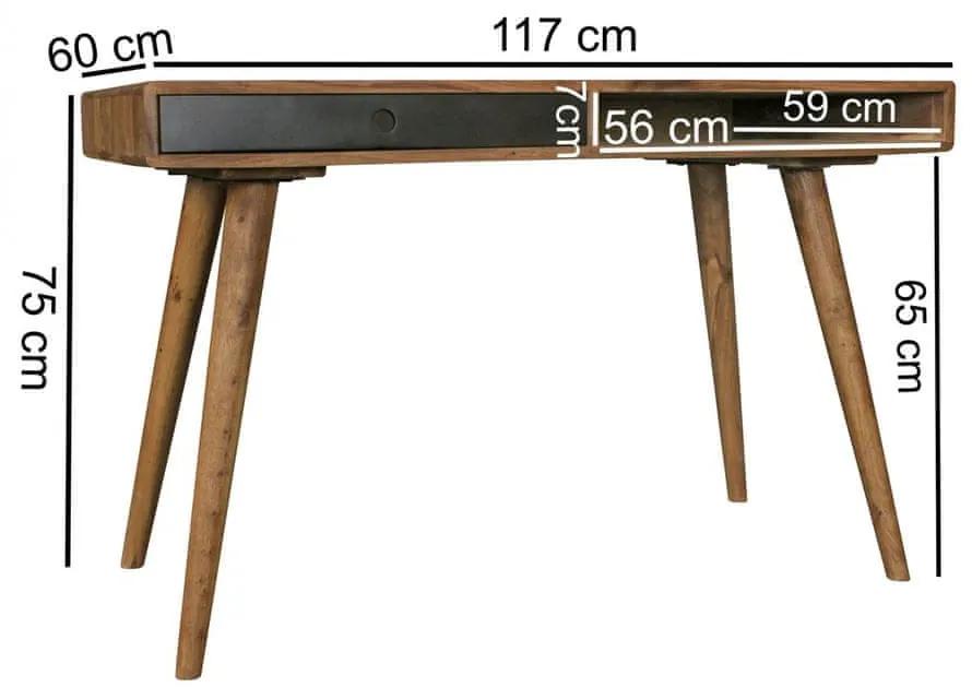 Bruxxi Psací stůl se zásuvkou Repa, 120 cm, masiv Sheesham, černá