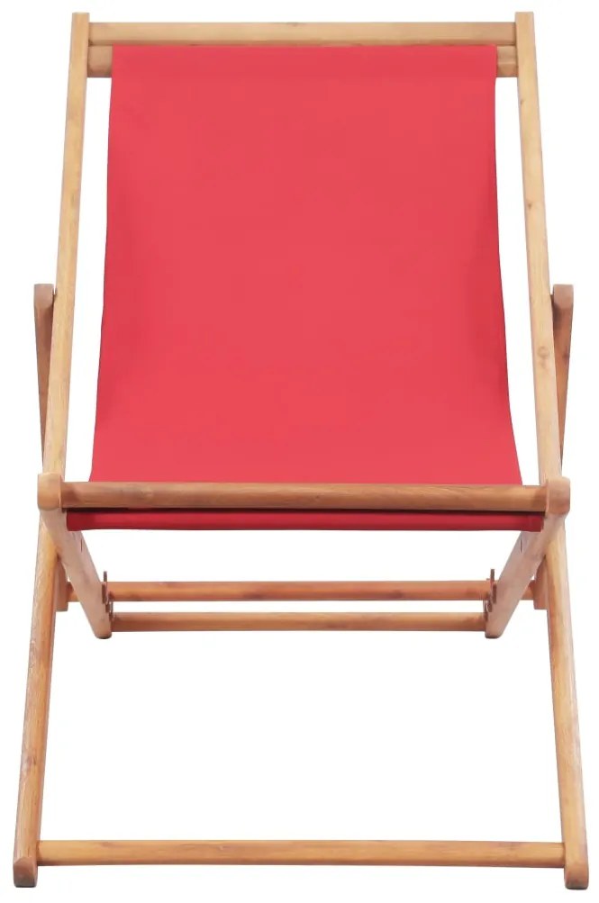 Skládací plážové křeslo látka a dřevěný rám červené - Default Title