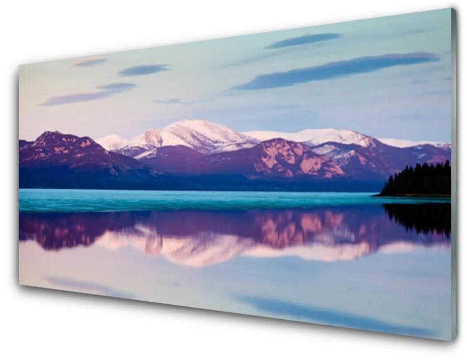 Obraz na skle Hory Jezero Krajina 100x50 cm