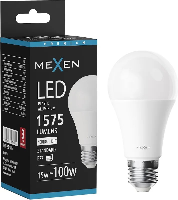 Mexen Nova, LED žárovka E27, A60, 15W, neutrální - 4000K, 1575 lm - L100-E27-1540-01
