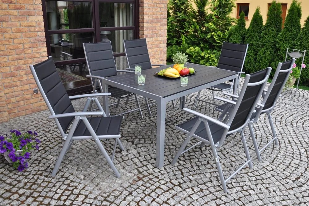 Home Garden Zahradní set Ibiza se 6 židlemi a stolem 150 cm, stříbrný/taupe