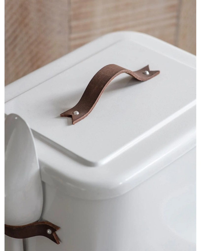 Garden Trading Plechová dóza na granule Medium Leather Handle 7 l, bílá barva, kov, kůže