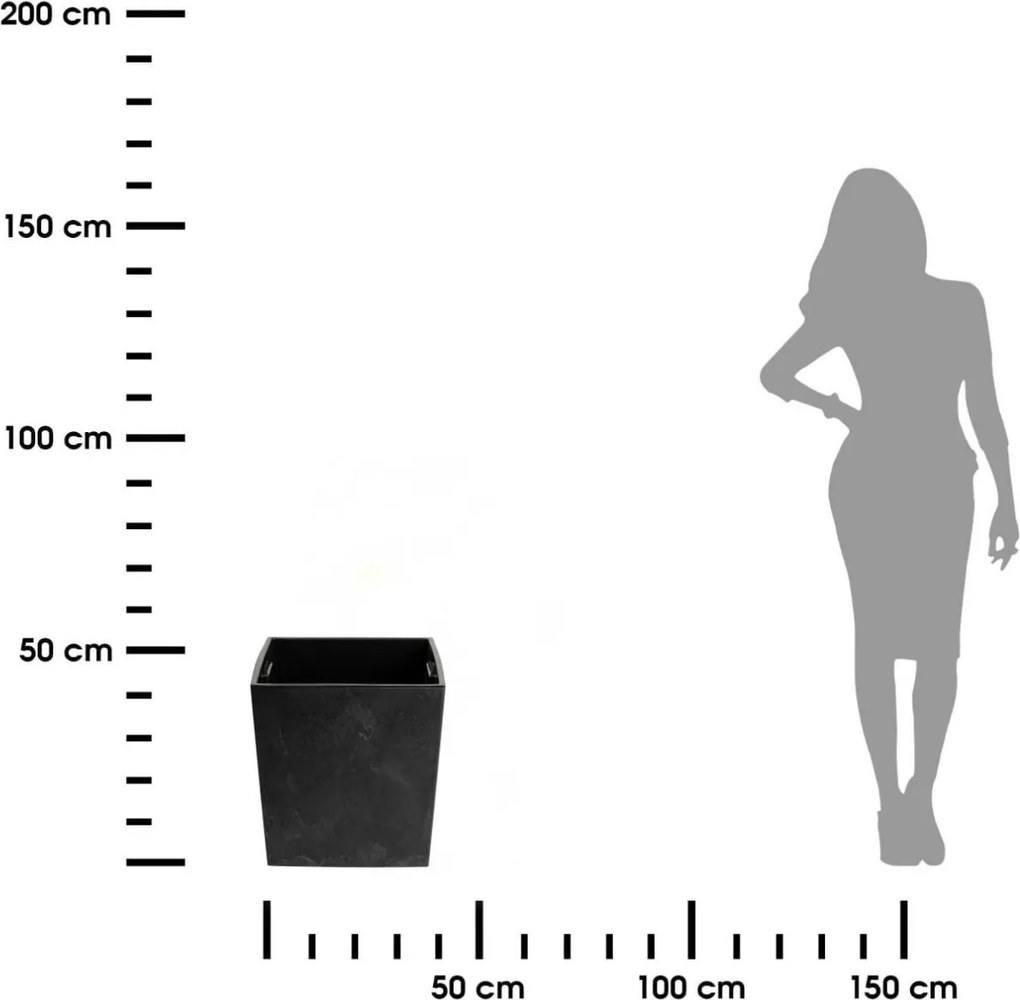 PLASTOVÝ KVĚTINÁČ FLORE 41X39,5X39,5 CM IMITACE BETONU ČERNÁ
